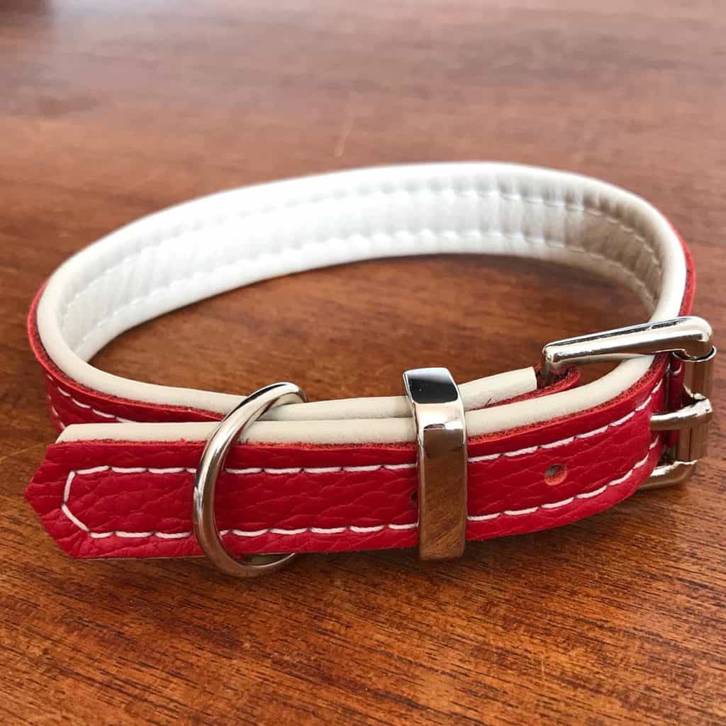 Soft padded leather dog collar | Red and cream - The Stylish Dog Company